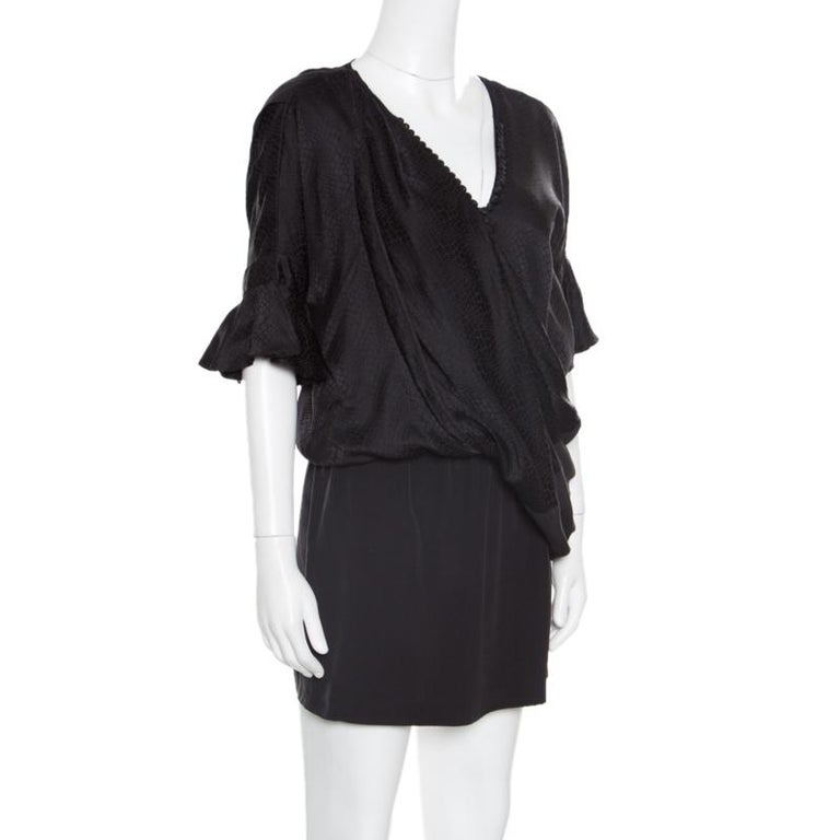 Balenciaga Black Silk Animal Scale Pattern Side Draped Dress L For Sale ...