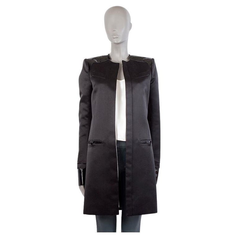 BALENCIAGA black silk PATENT TRIM OPEN Coat Jacket 40 M For Sale at 1stDibs