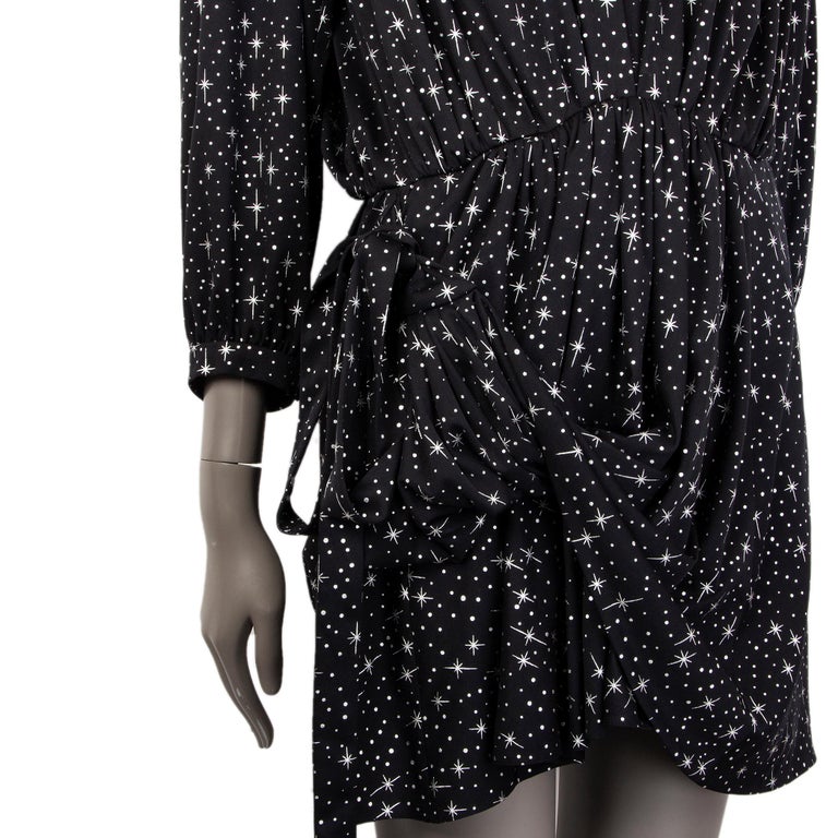 BALENCIAGA black silk STARS PRINT DRAPED MINI Dress 34 XS For Sale at ...