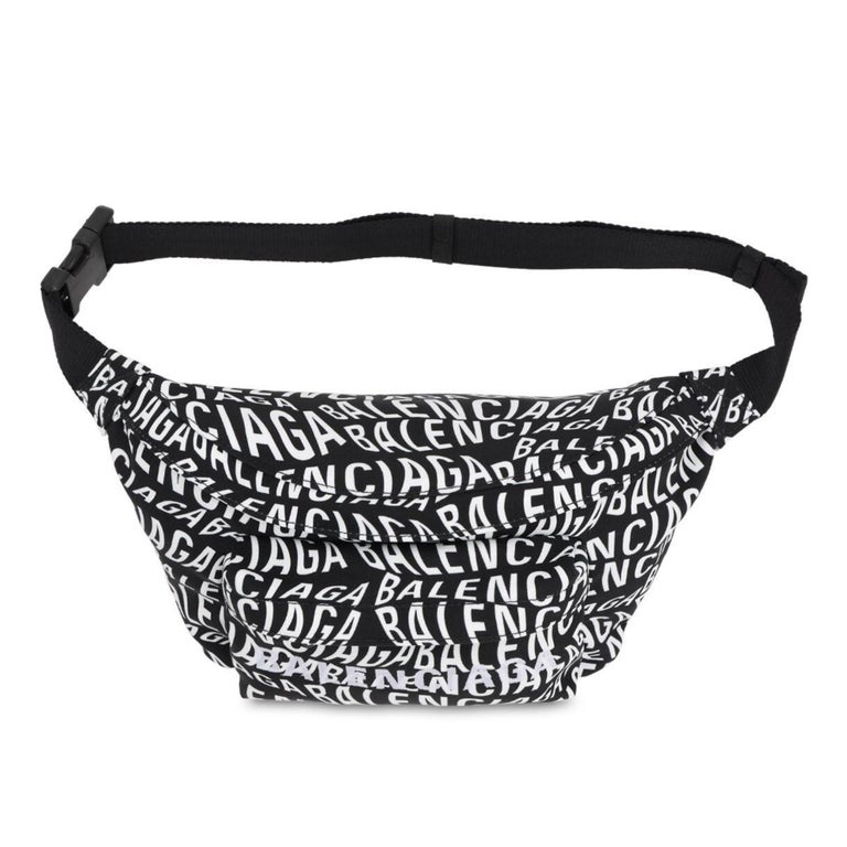Balenciaga Black and White Logo Wave Wheel Belt Bag For Sale at 1stDibs