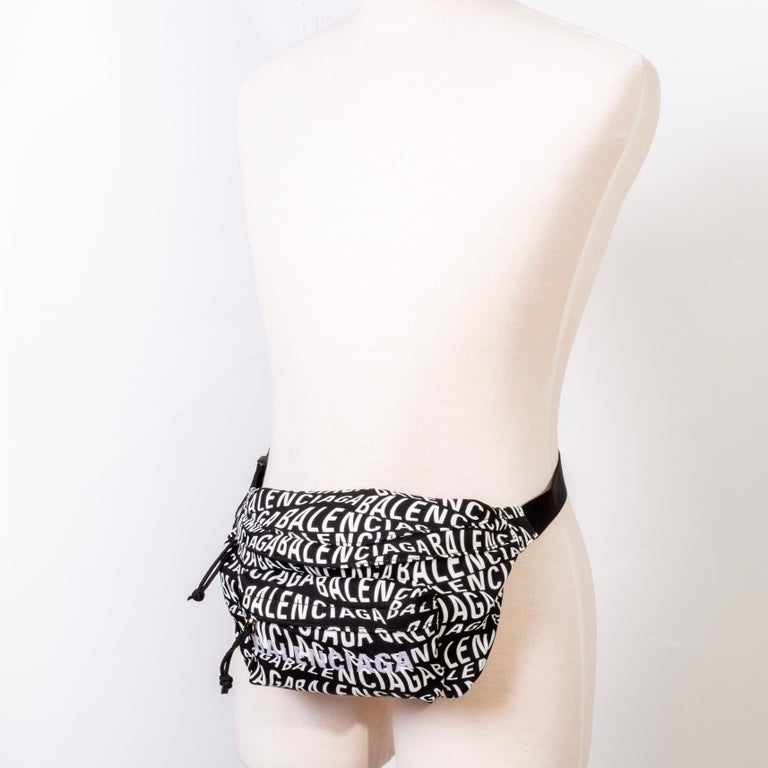 Balenciaga Black and White Logo Wave Wheel Belt Bag For Sale at 1stDibs