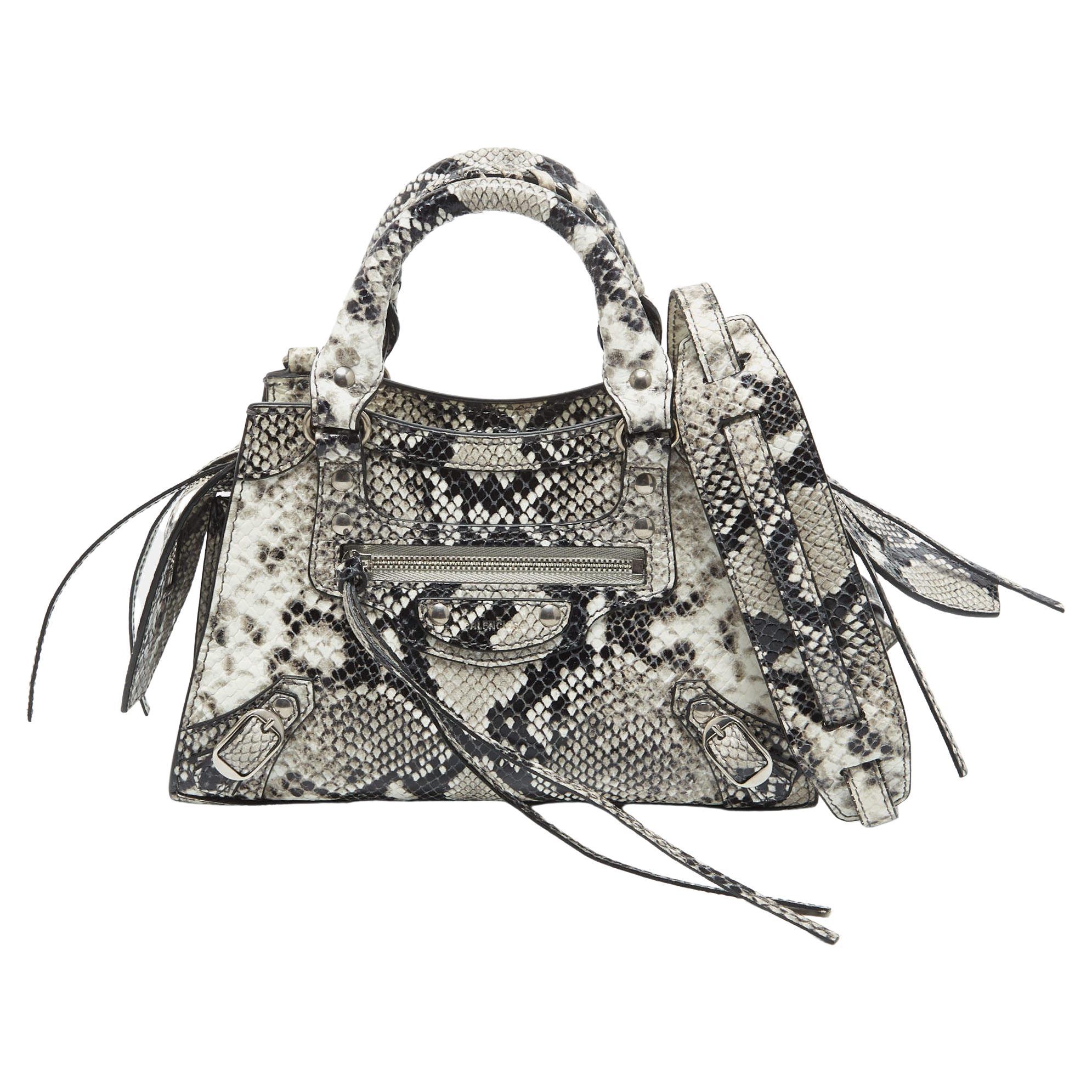 Balenciaga Black/White Python Embossed Leather Mini Neo Classic Tote ...