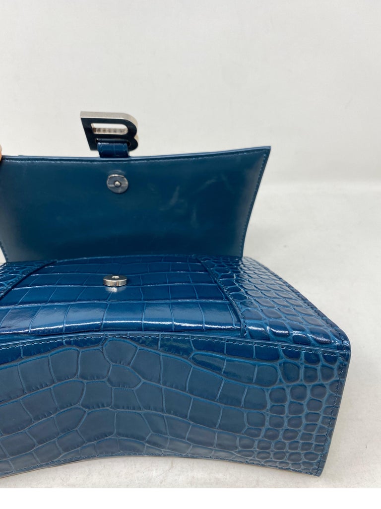 Balenciaga Blue Croc Embossed Hourglass Bag at 1stDibs