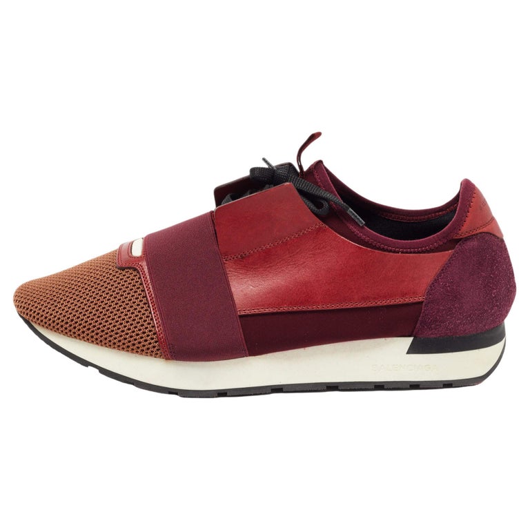 Balenciaga Burgundy/Brown Leather and Mesh Race Runner Sneakers Size 45 ...
