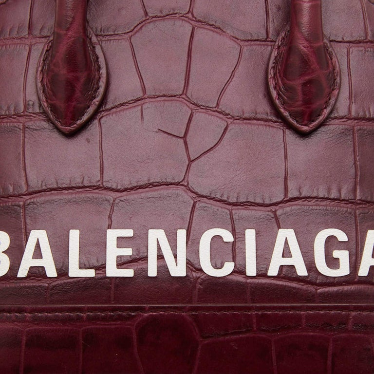 Balenciaga Burgundy Croc Embossed Leather Ville Satchel For Sale at 1stDibs