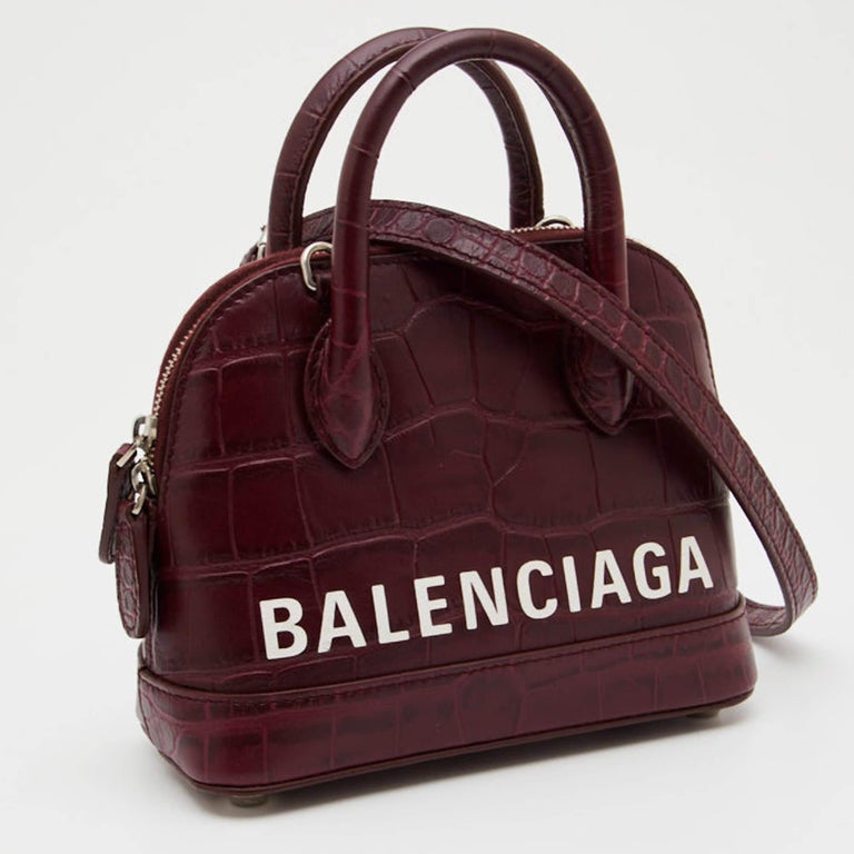 Balenciaga Burgundy Croc Embossed Leather Ville Satchel For Sale at 1stDibs