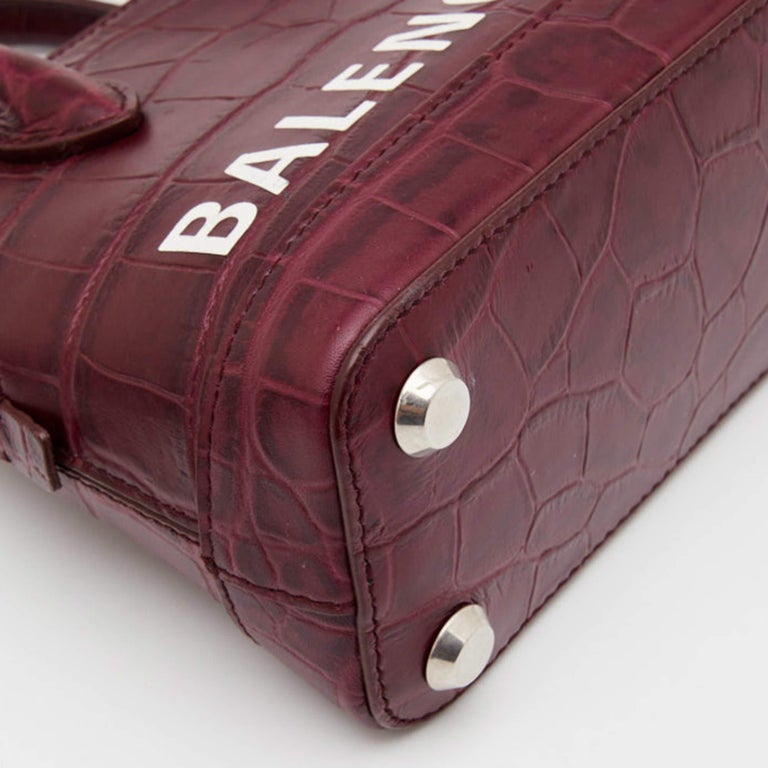 Balenciaga Burgundy Croc Embossed Leather Ville Satchel For Sale at 1stDibs