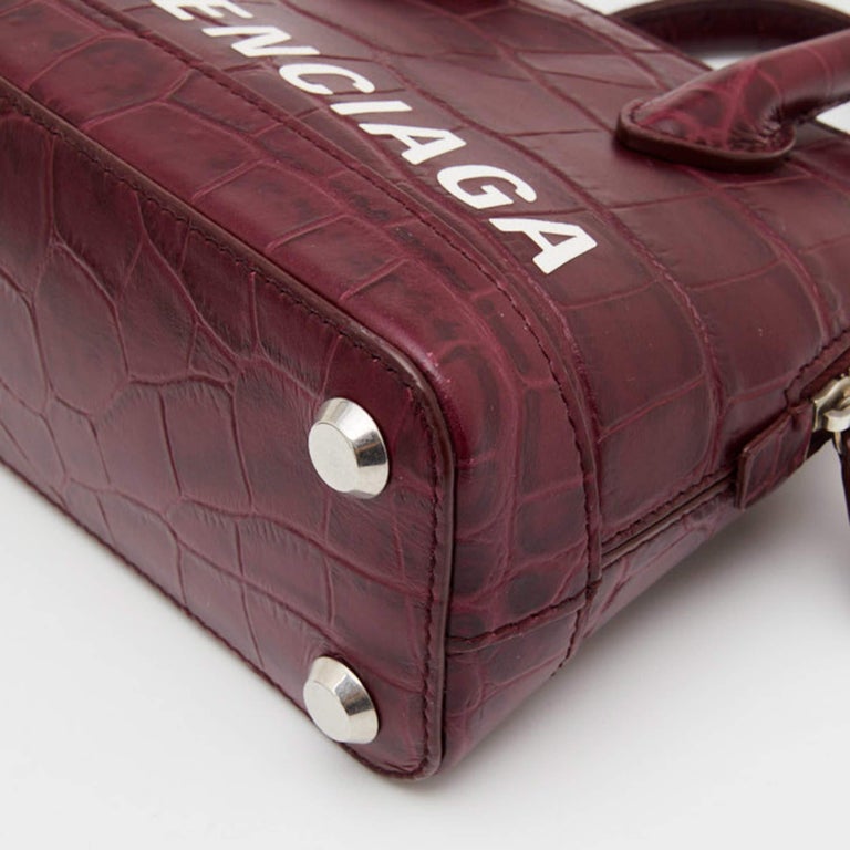 Balenciaga Burgundy Croc Embossed Leather Ville Satchel For Sale at 1stDibs