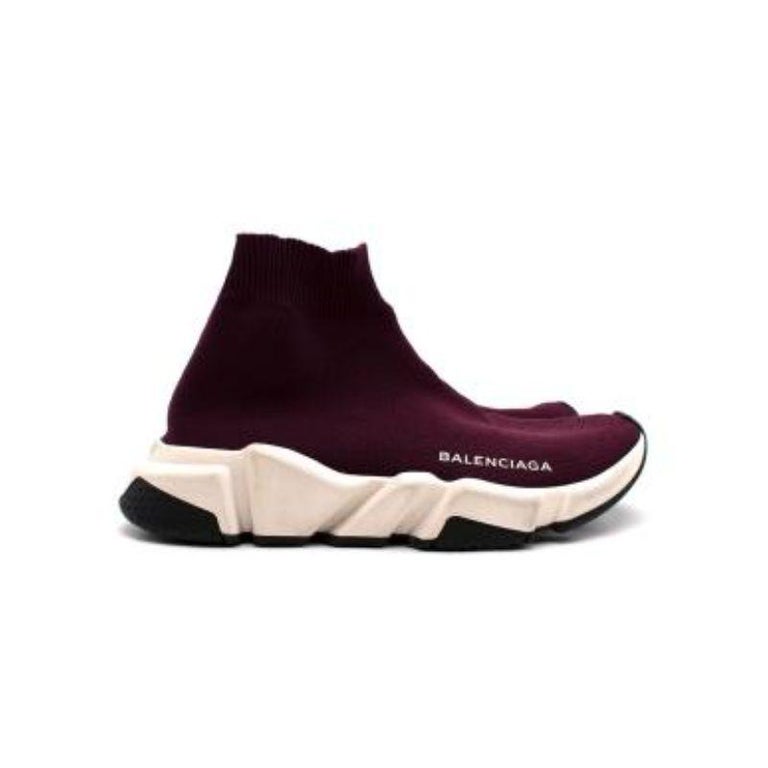 Balenciaga Burgundy Knit Speed Stretch-Knit Slip-On Trainers For Sale ...