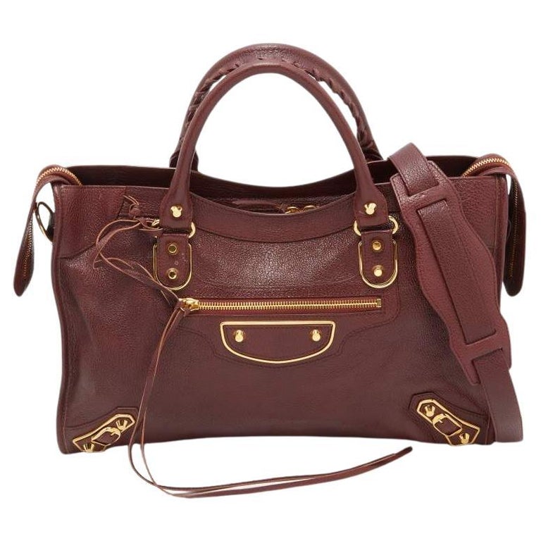 Balenciaga Burgundy Leather Giant 12 Gold Hardware City Tote For Sale ...