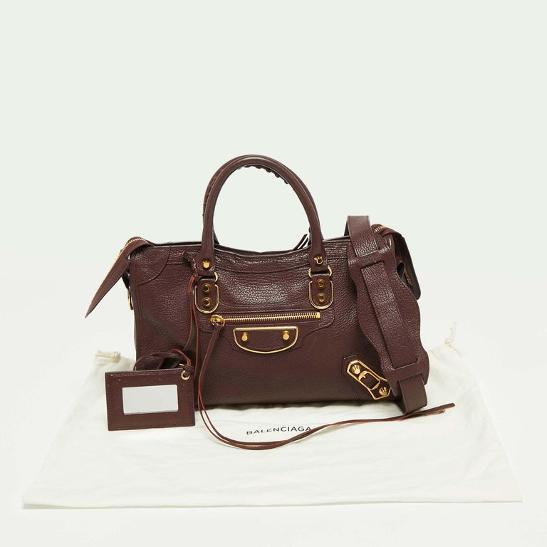Balenciaga Burgundy Leather Small Metallic Edge City Tote at 1stDibs ...
