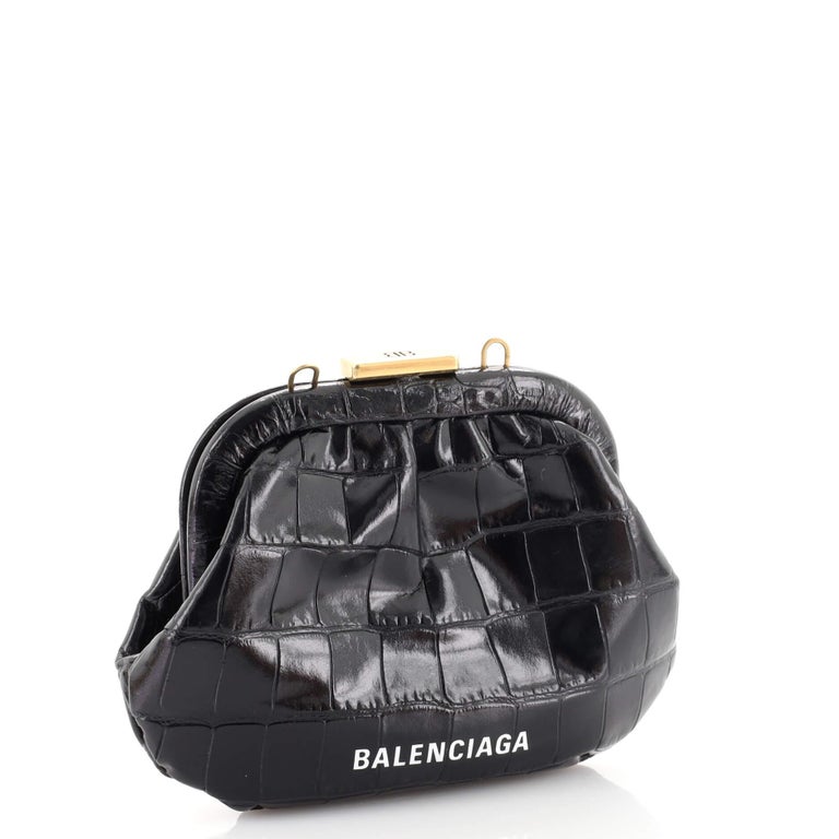Balenciaga Cloud Coin Purse with Strap Crocodile Embossed Leather For ...