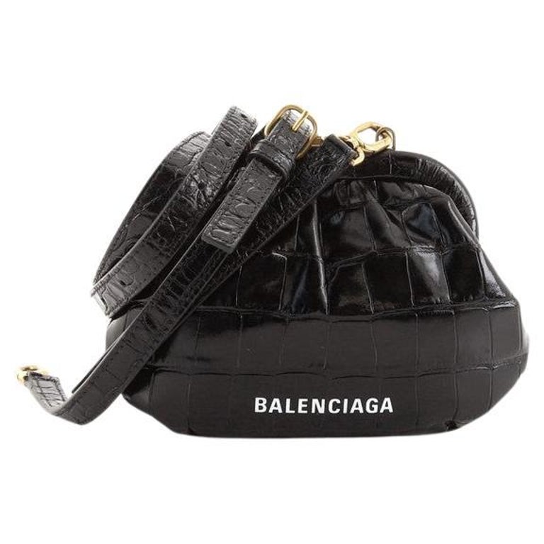 Balenciaga Cloud Coin Purse with Strap Crocodile Embossed Leather at ...