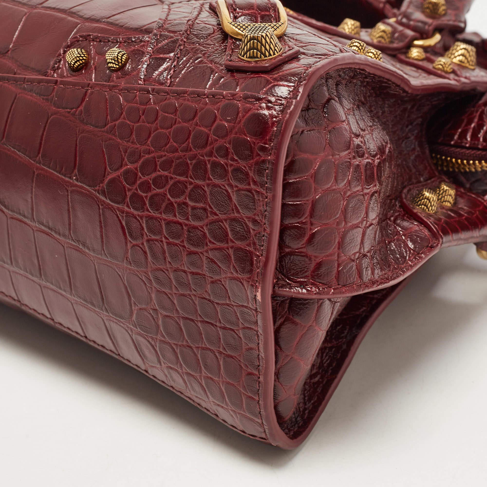Balenciaga Dark Red Croc Embossed Leather XS Neo Cagole Bag at 1stDibs