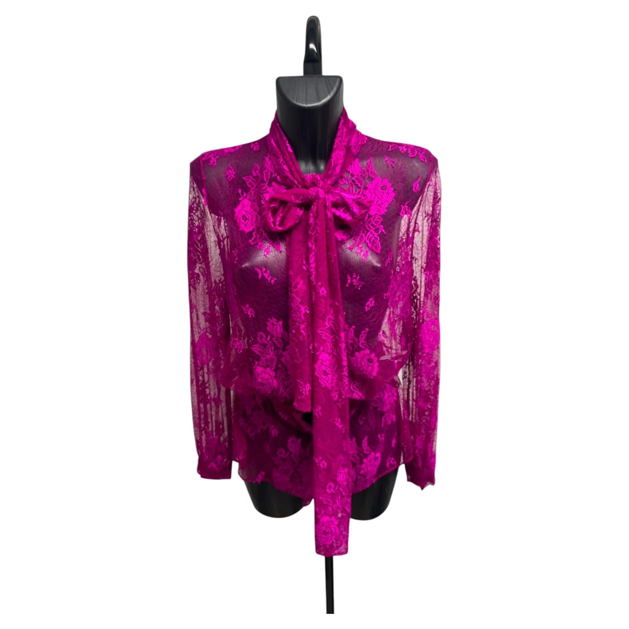 Balenciaga Fuchsia Lace Blouse with Lavallière Prefall 2019 by Demna ...