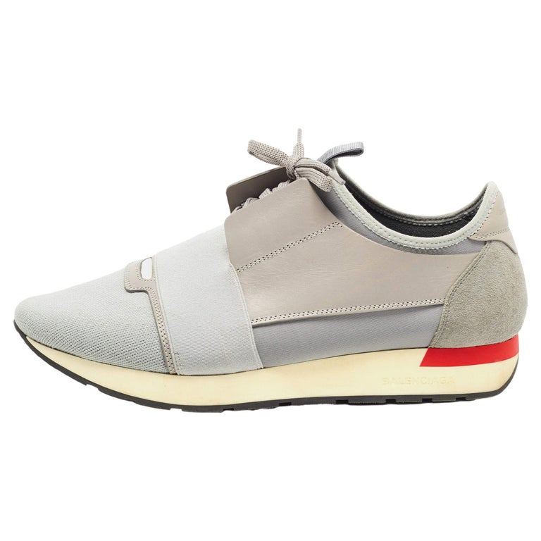 Balenciaga Grey Knit Fabric and Leather Race Runner Sneakers Size 42 ...