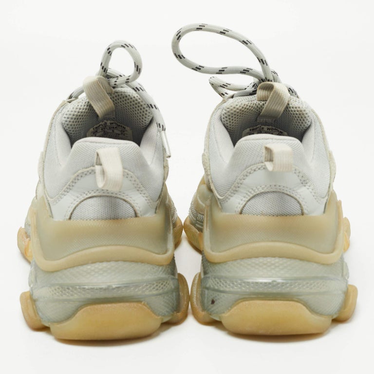 Balenciaga Grey Mesh and Leather Triple S Clear Sole Sneakers Size 35 ...