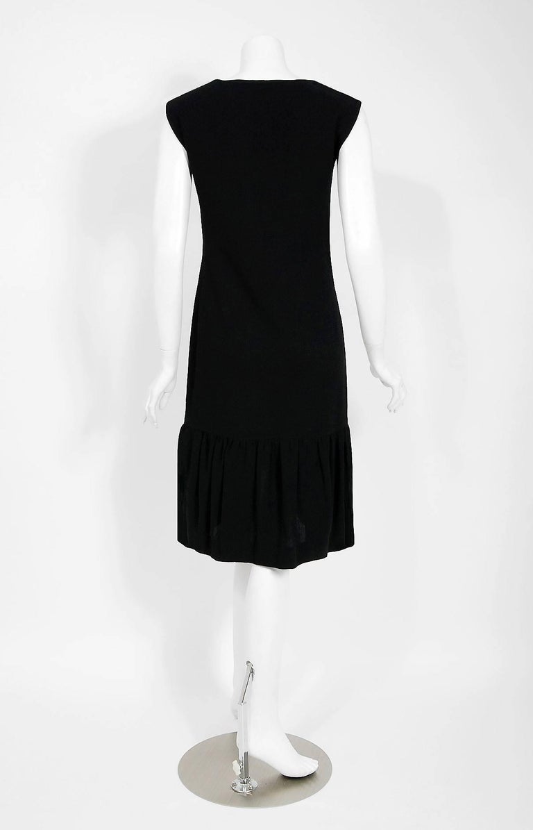 1957 Balenciaga Haute-Couture Black Wool Bow Trimmed Flounce Cocktail ...