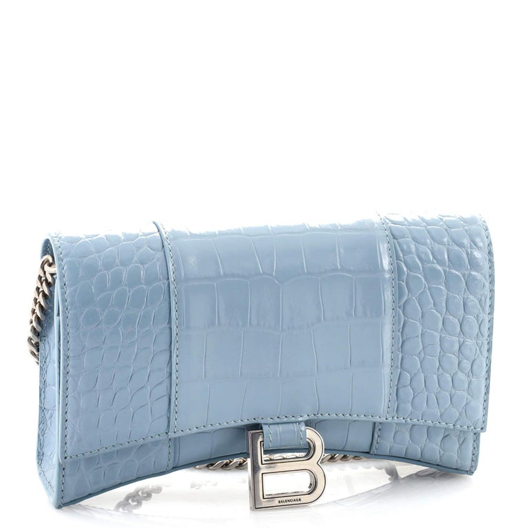 Balenciaga Hourglass Chain Wallet Crocodile Embossed Leather at 1stDibs