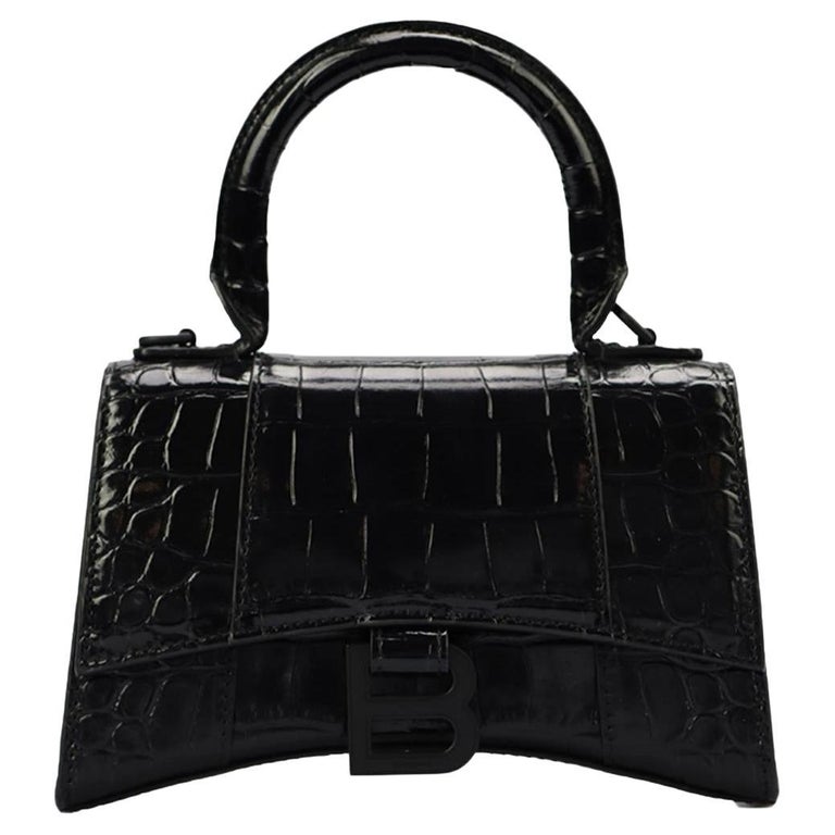 Balenciaga Hourglass Xs Croc Effect Leather Tote Bag For Sale at 1stDibs