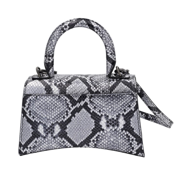Balenciaga Hourglass XS Silver Python Print Leather Ladies Top Handle ...