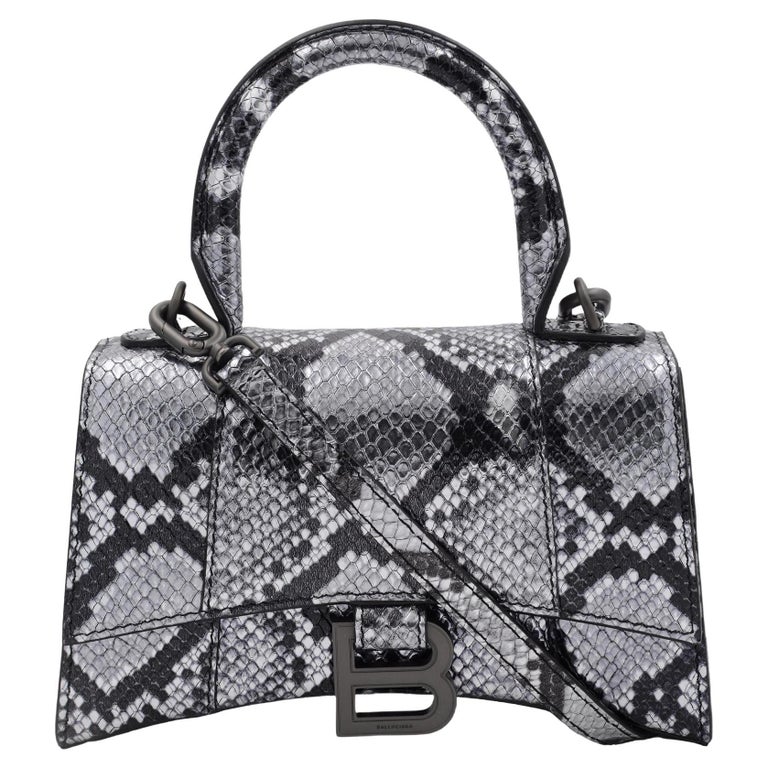 Balenciaga Hourglass XS Silver Python Print Leather Ladies Top Handle ...
