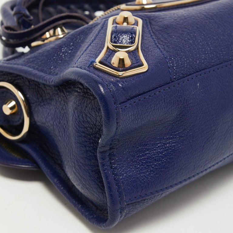 Balenciaga Indigo Leather Mini Classic Metallic Edge City Bag For Sale ...