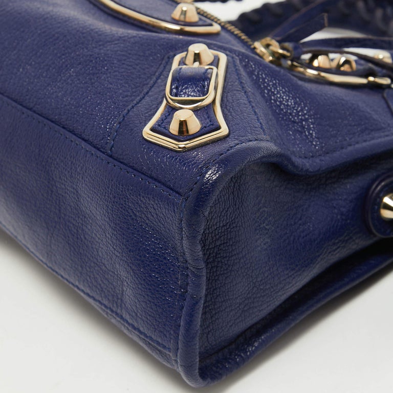 Balenciaga Indigo Leather Mini Classic Metallic Edge City Bag For Sale ...