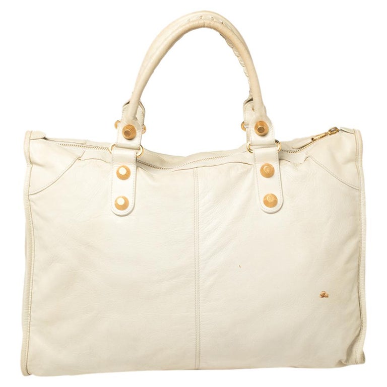 Balenciaga Light Cream Leather GH Voyage Weekender Bag at 1stDibs