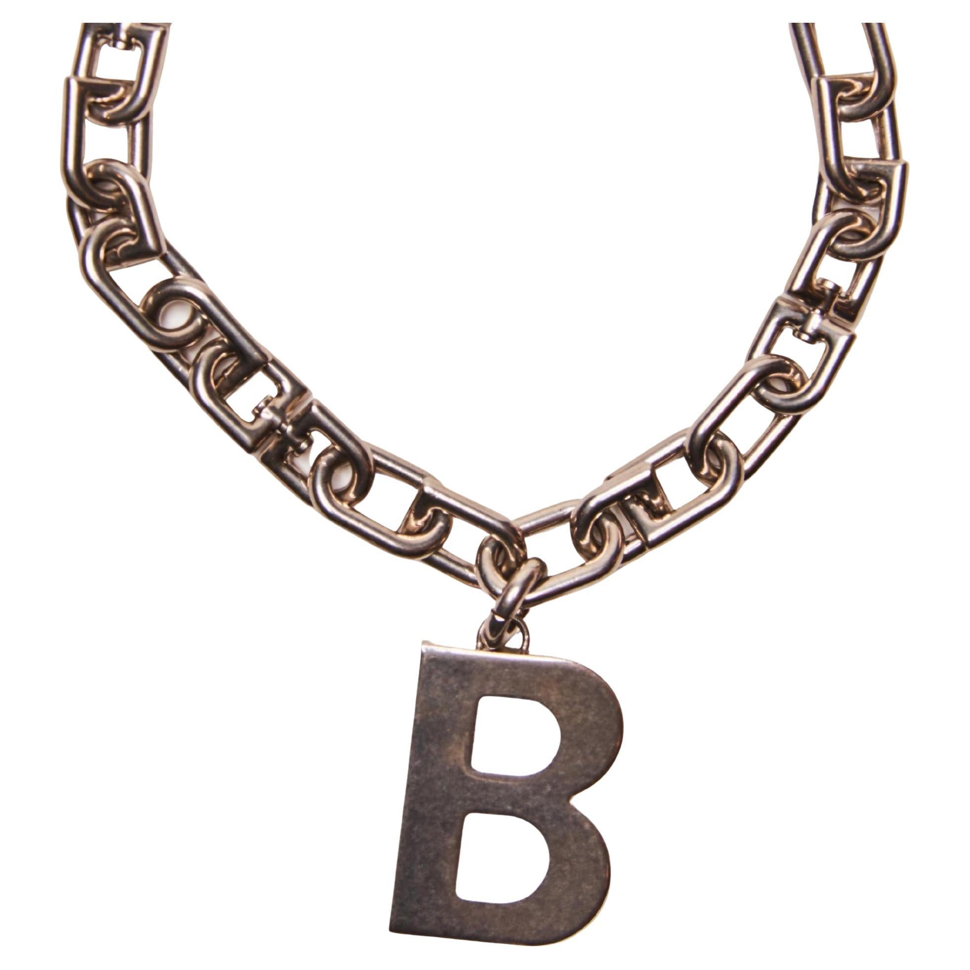 Balenciaga Metallic Silver B Chain Necklace (695131) at 1stDibs