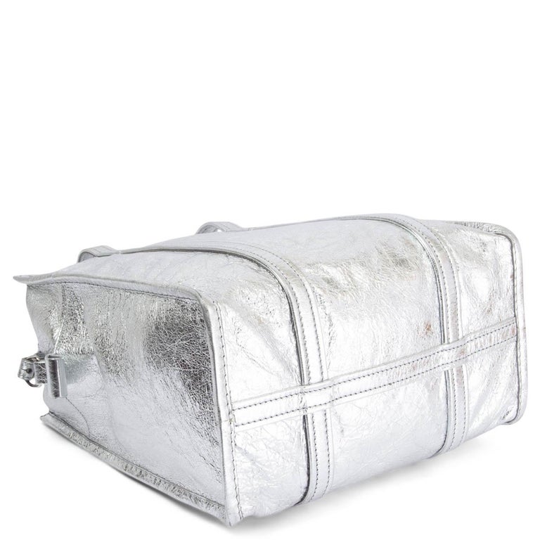 BALENCIAGA metallic silver crackled leather SMALL BAZAR Tote Bag For ...