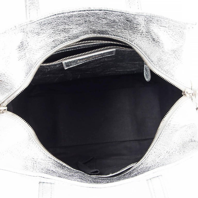 BALENCIAGA metallic silver crackled leather SMALL BAZAR Tote Bag For ...
