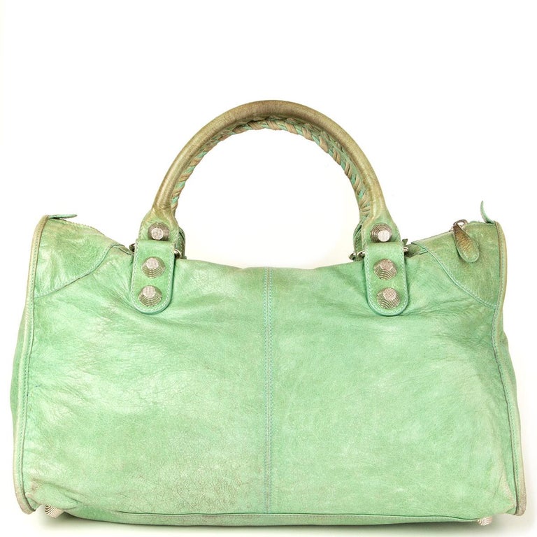 BALENCIAGA mint green distressed leather GIANT WORK Satchel Bag at 1stDibs