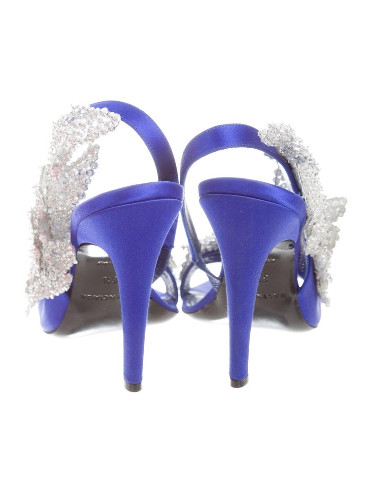 Balenciaga NEW Blue Sequin Beaded Slingback Evening Sandals Heels Pumps ...