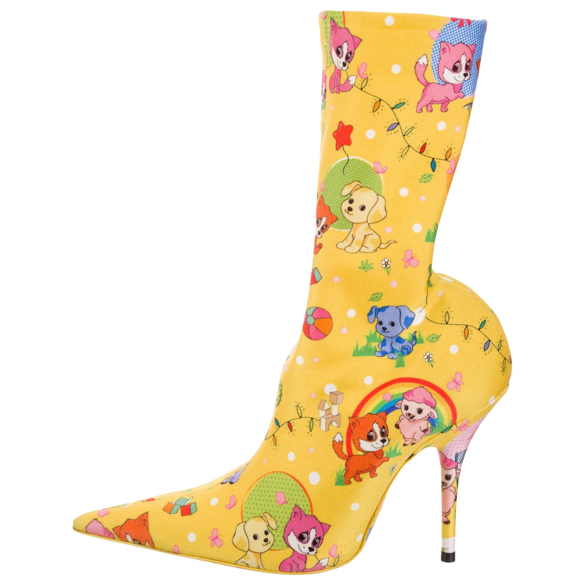 Balenciaga NEW Multi Color Pink Yellow Character Jersey Ankle Boots ...