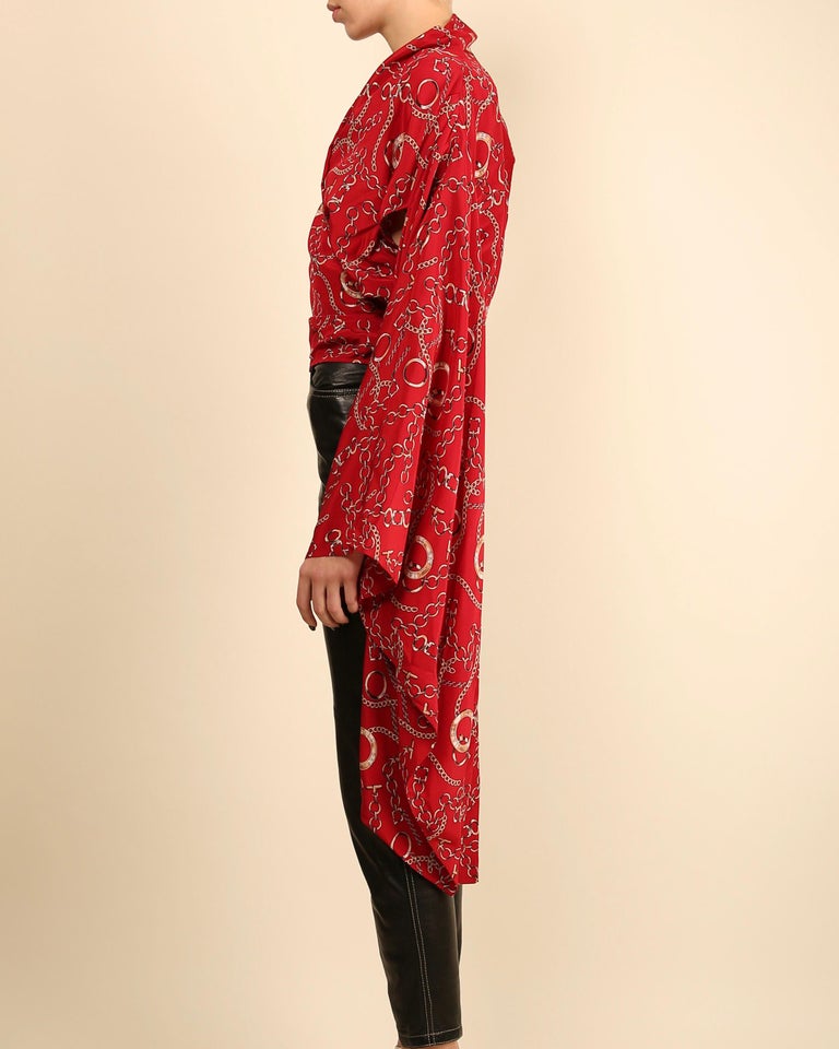 Balenciaga oversized silk red gold chain equestrian print wrap kimono ...