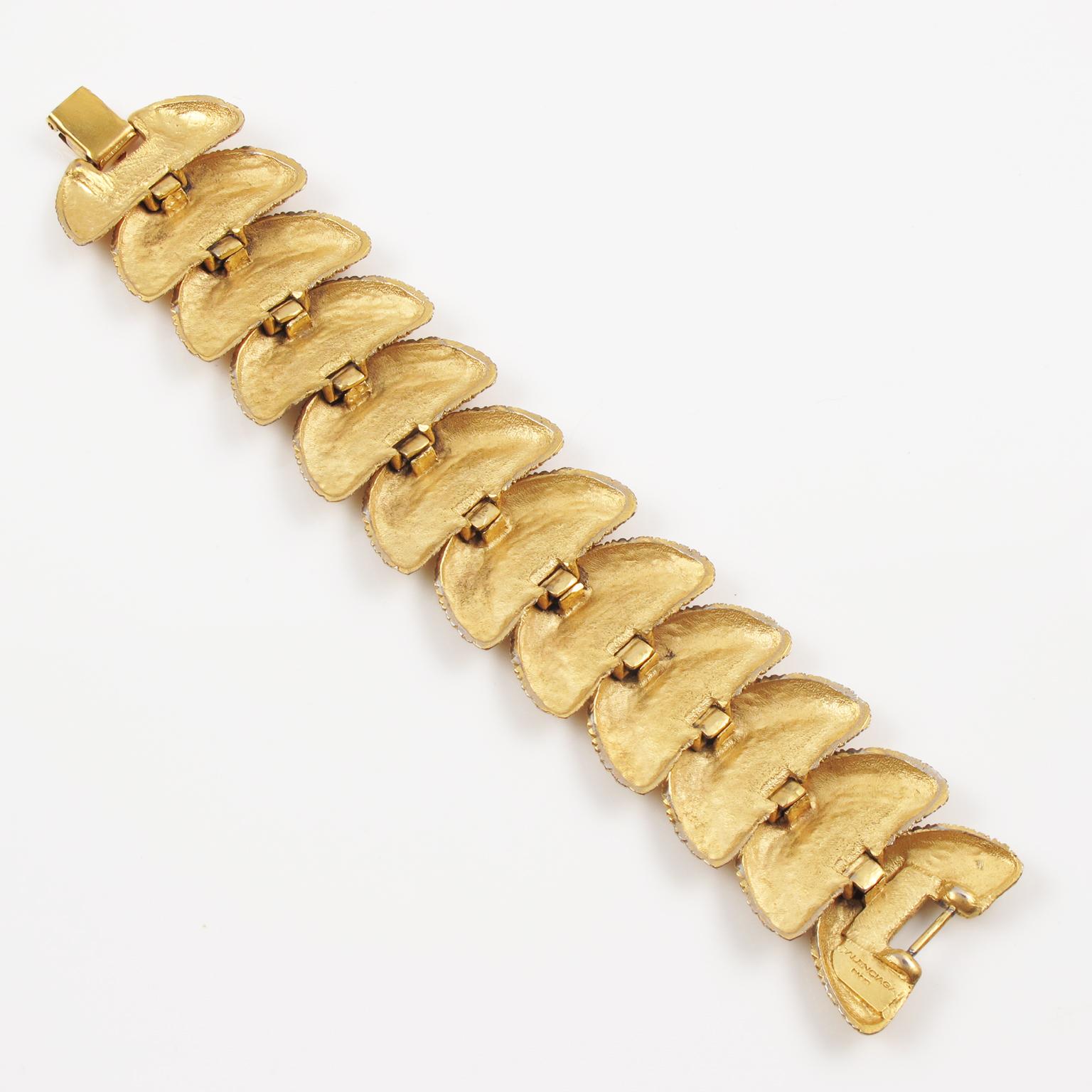 Balenciaga Paris Vintage Gilded Textured Bracelet For Sale at 1stDibs