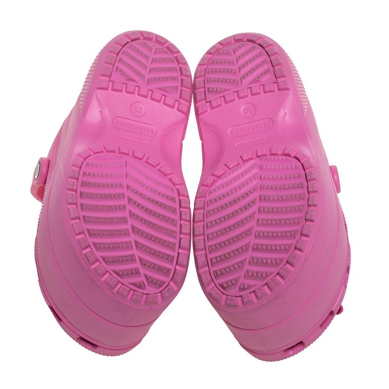 Balenciaga Pink Rubber Crocs Embellished Platform Slingback Sandals ...