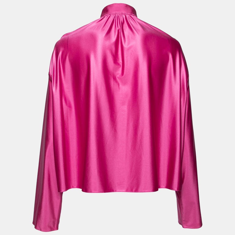 Balenciaga Pink Satin Strangled Choker Collar Boxy Blouse M For Sale at ...
