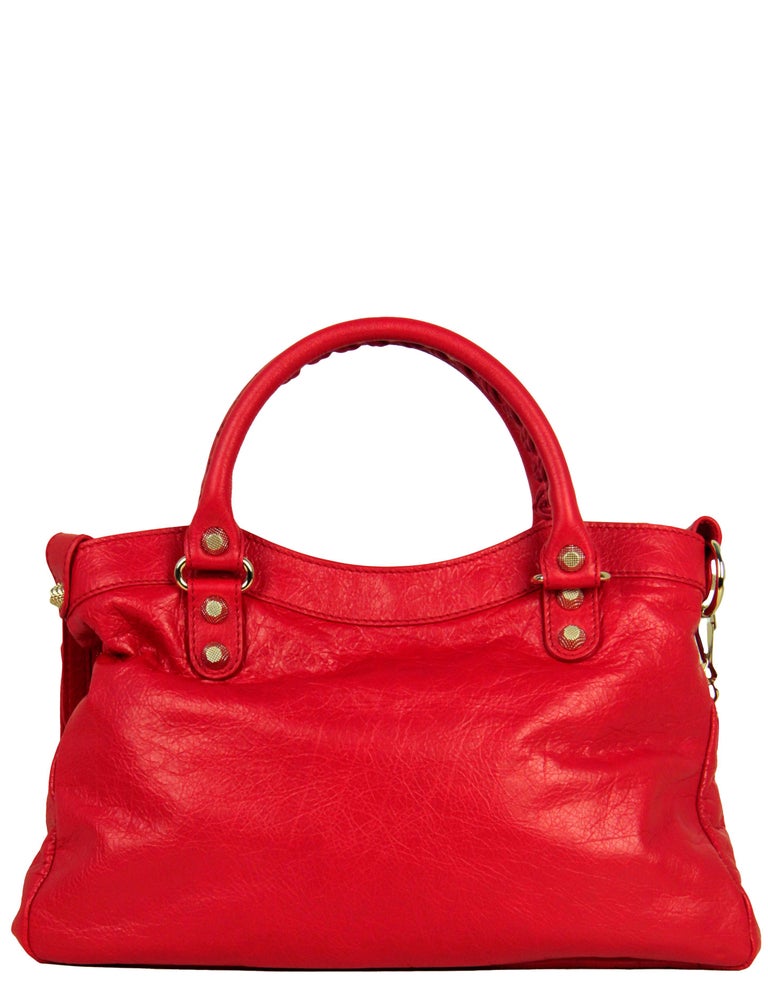 Balenciaga Red Agneau Lambskin Leather Giant 12 Town Messenger Bag rt ...