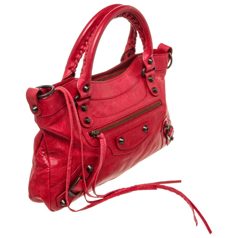 Balenciaga Red Leather First Classic Shoulder Bag with leather, gold ...