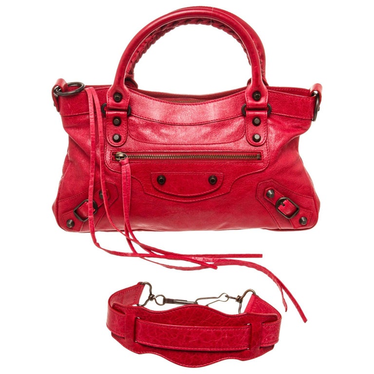 Balenciaga Red Leather First Classic Shoulder Bag with leather, gold ...