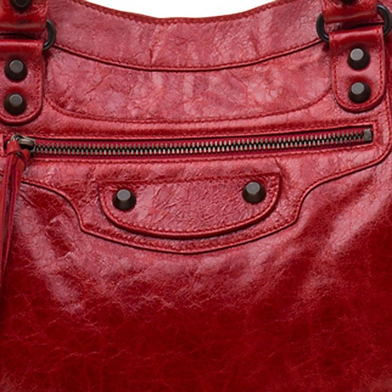 Balenciaga Red Leather RH Mid Afternoon Bag For Sale at 1stDibs