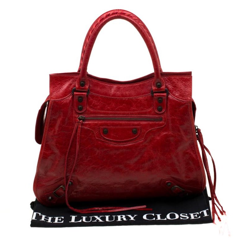 Balenciaga Red Leather RH Mid Afternoon Bag For Sale at 1stDibs