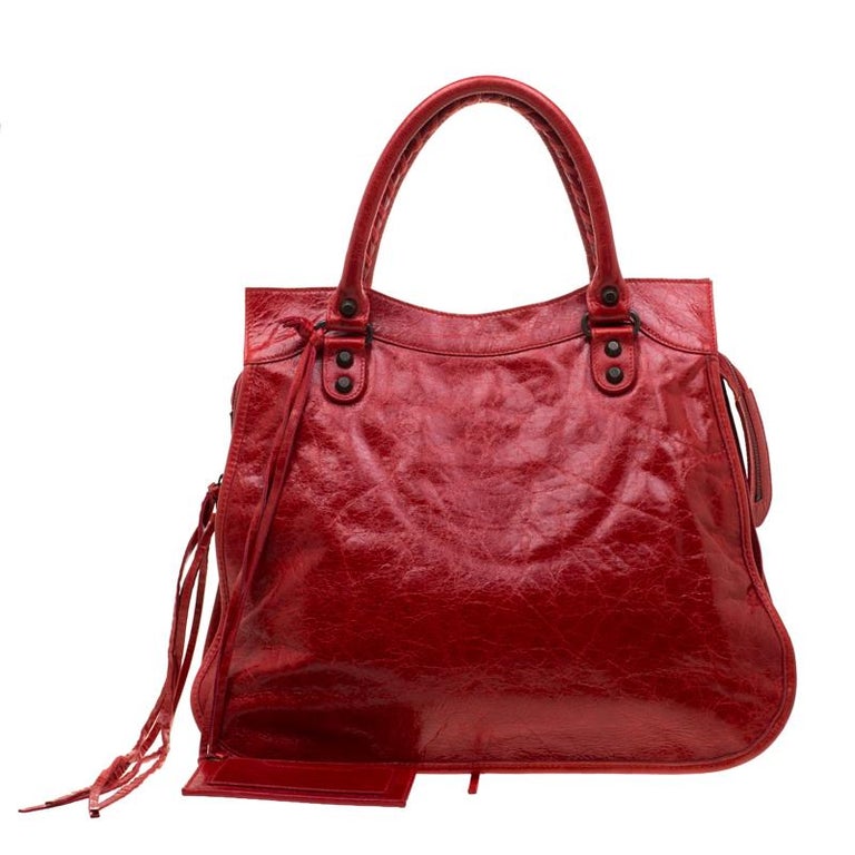 Balenciaga Red Leather RH Mid Afternoon Bag For Sale at 1stDibs