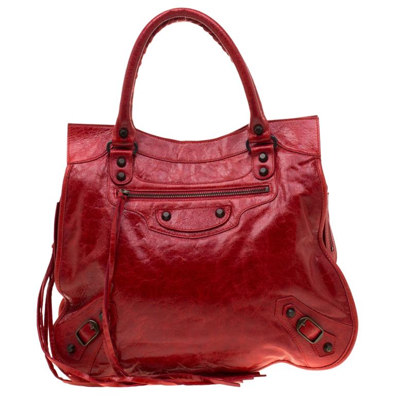 Balenciaga Red Leather RH Mid Afternoon Bag For Sale at 1stDibs