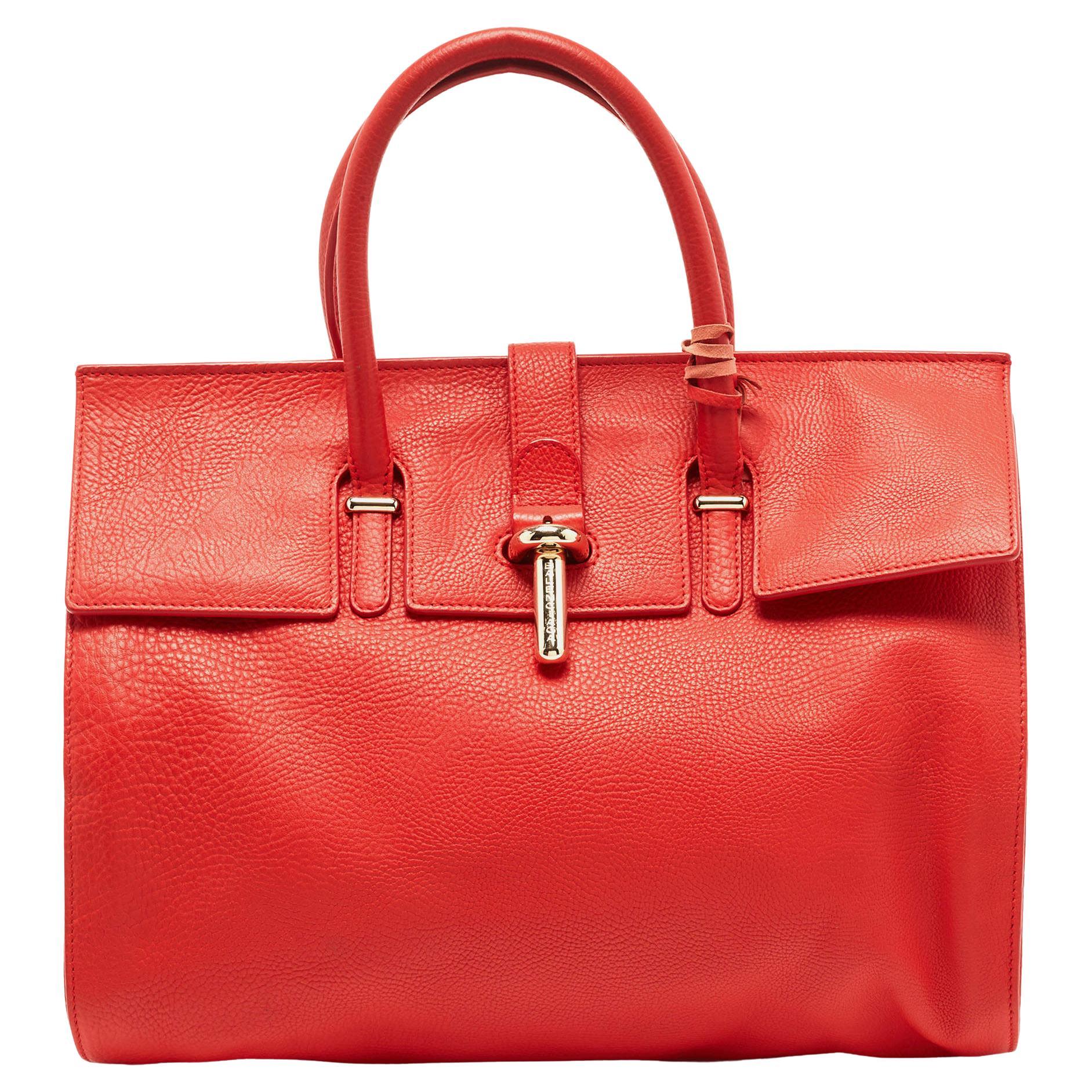 Balenciaga Red Leather Tube Clasp Satchel For Sale at 1stDibs