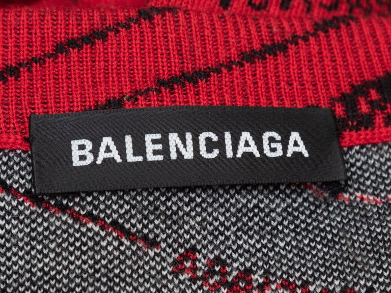 Balenciaga Red and Multicolor Logo Intarsia Sweater For Sale at 1stDibs