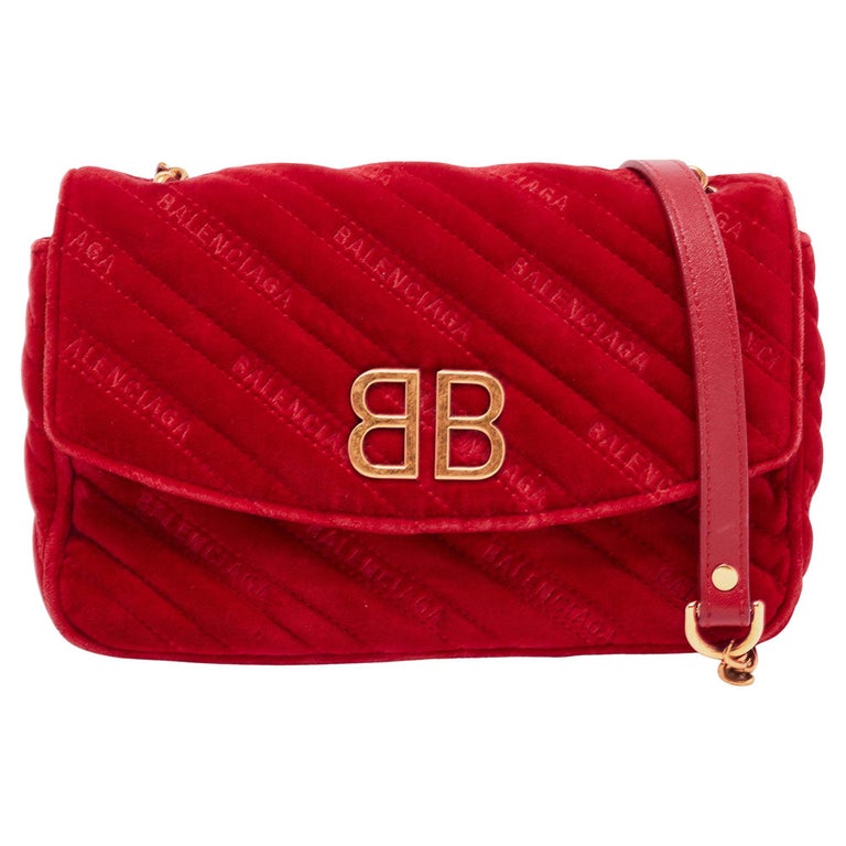 Balenciaga Red Velvet BB Chain Crossbody Bag For Sale at 1stDibs