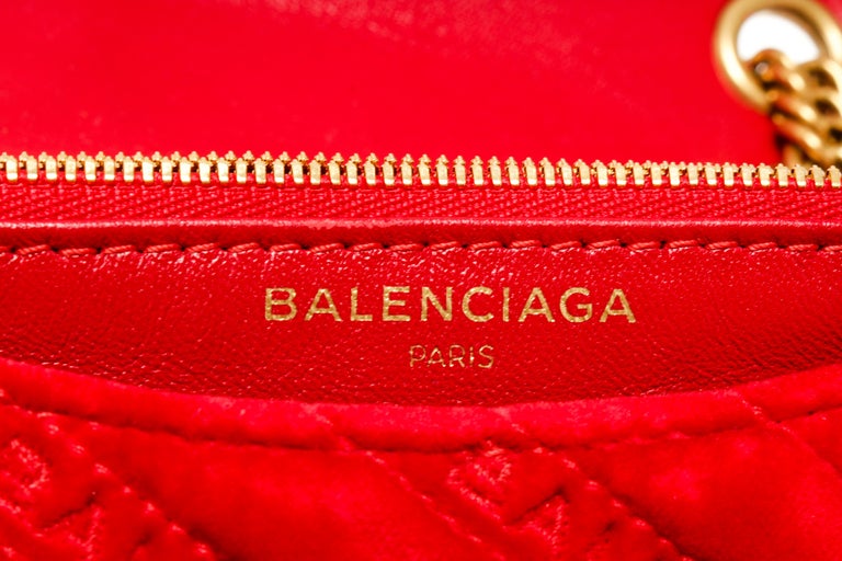 Balenciaga Red Velvet BB Chain Shoulder Bag For Sale at 1stDibs